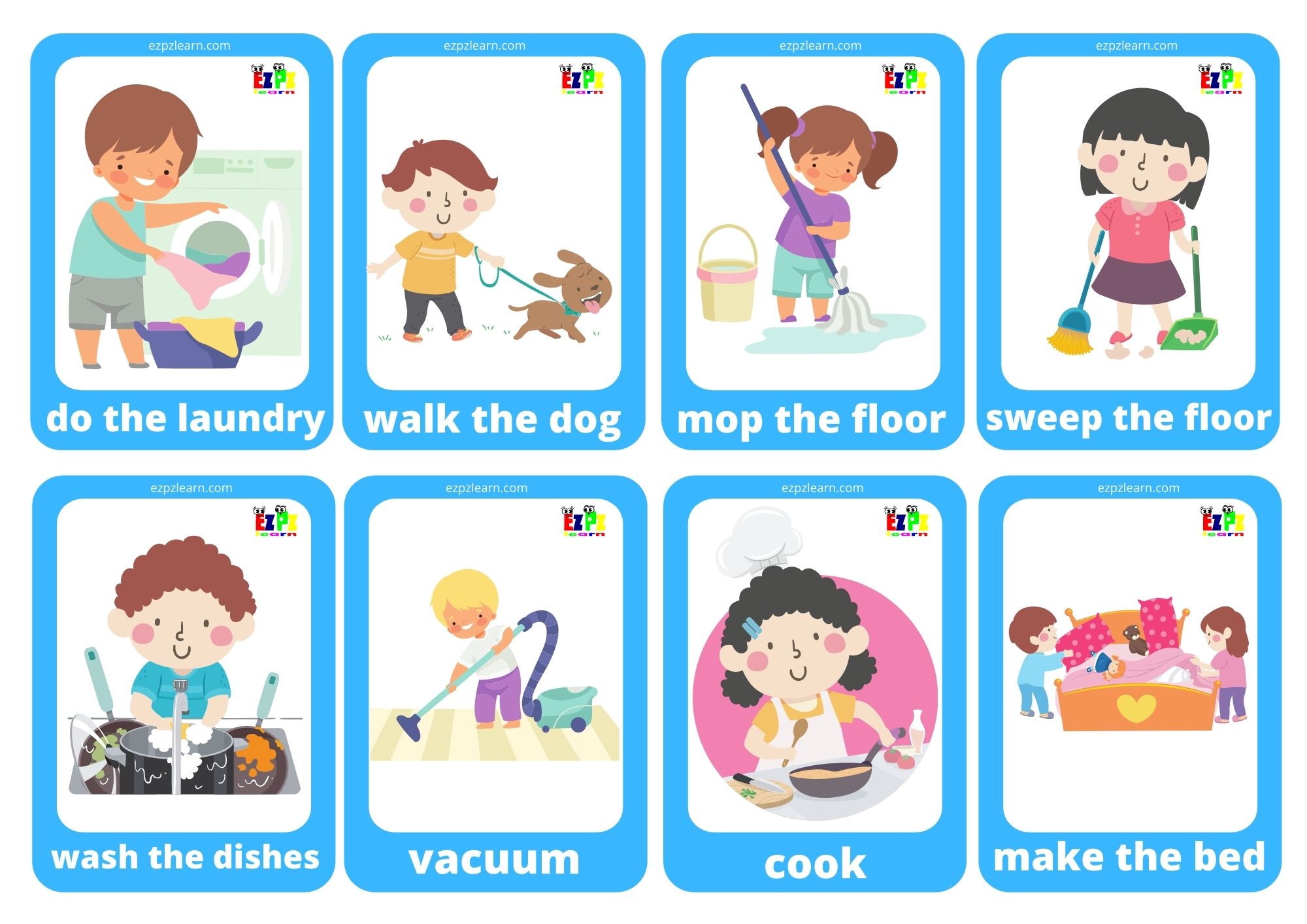 Chores Game Cards Mini Flashcards Ezpzlearn